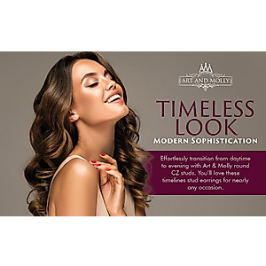 14k White Gold Solitaire AAA Cubic Zirconia Stud Earrings with Secure Screw-backs, CZ Screw Back Earrings for Women (3mm)