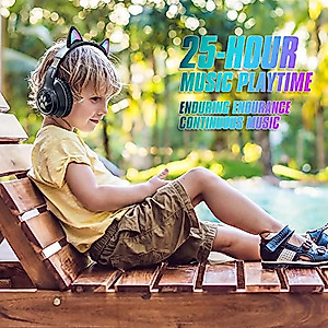 Midola Gaming Bluetooth 5.0 Wireless Headphones Cat Ear Over LED Light Foldable Music Headset with AUX 3.5mm (Built-in) Mic for Adult & Kids PC TV Game Pad Laptop Cellphone Black