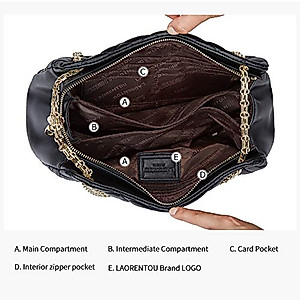 LAORENTOU Cowhide Shoulder Bag for Women Leather Small Satchel Crossbody Bag Quilted Purses With Chain Strap