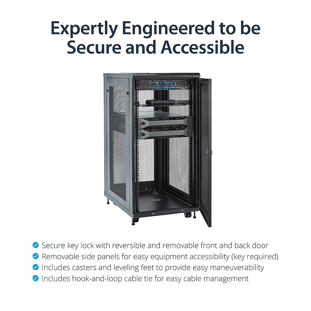 StarTech.com 4-Post 24U Server Rack Cabinet, 19" Data Rack Cabinet for IT / Network Equipment, with Adjustable Mounting Rails