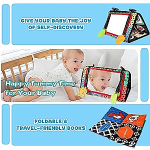 Baby Toys Tummy Time Mirror: Infant Black White high Contrast Sensory Toy with Crinkle Book 0 3 6 9 12 18 Month Old Newborn Montessori Activity Babies Gifts for Boy Girl 0-6 6-12 Months