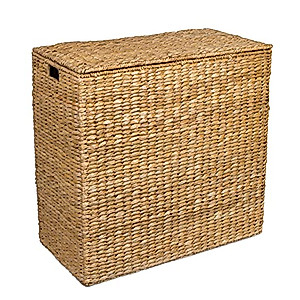 BirdRock Home Oversized Divided Hamper with Liners (Honey) - Made of Natural Woven Seagrass Fiber - Organize Laundry - Cut-Out Handles for Easy Transport - Includes 2 Liners