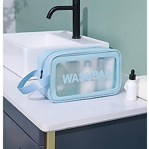 LaurelTree Cute Makeup Bag Transparent Waterproof Makeup Bag Y2k Accessories Large Capacity Cosmetic Organizer Beauty Case Travel Organizer for Accessories, Toiletries (Blue1 S)