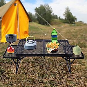 OMKUOSYA Folding Camping Table with 2 Side Panels Portable Small Lightweight Aluminum Alloy Frame Metal Grid Desktop Camp Table for Outdoor Picnic BBQ Travel, Black