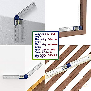 Digital Angle Finder Stainless Steel 7" 200mm 360° Angle Finder Tool for Woodworking,Machinery,Construction,Drawing,DIY Etc,Includes Special Storage Box,Polishing Cloth