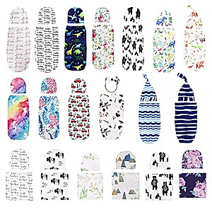 Newborn Swaddle Blanket with Beanie Set,Soft Stretchy Cocoon Sack for 0-3 Months Baby Boys and Girls(Ink Bear)