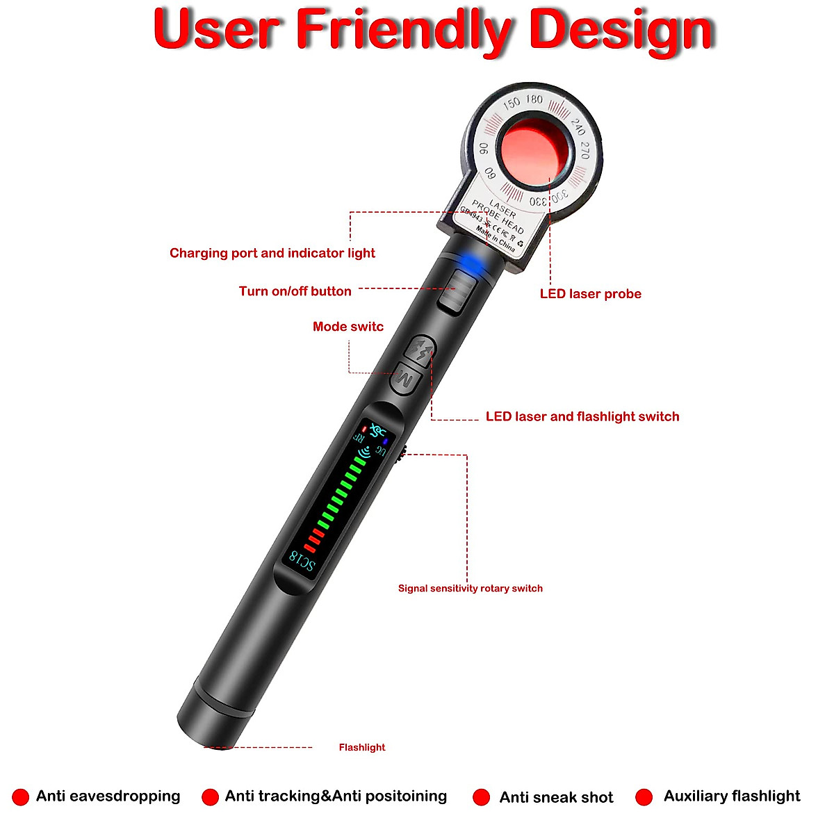 Ebarsenc Anti Spy Detector/Bug Detector Hidden Devices Detector/Hidden Camera Detectors RF Finder/GPS Tracker Detector for Spy Camera/Portable Pen Shape for Cars,Office,Home,Travel