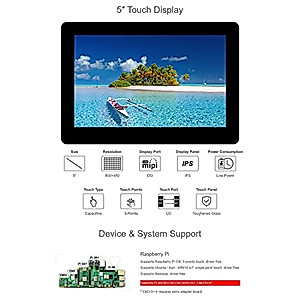 waveshare 5inch Capacitive IPS Touch Display Compatible with Raspberry Pi 5/4B/3B+/3A+/3B/2B/B+/A+/ CM3/3+/4 800×480 Resolution DSI Interface Low Power Consumption