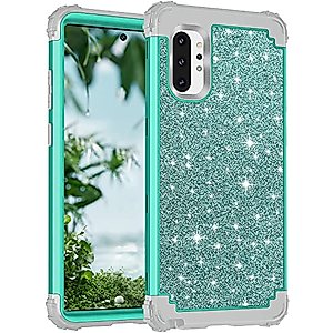 LONTECT for Galaxy Note 10 Plus 5G Case 3 in 1 Heavy Duty Hybrid Sturdy High Impact Shockproof Protective Cover Glitter Bling Case for Samsung Galaxy Note 10+ Plus/Note 10 Plus 5G,Shiny Green/Grey
