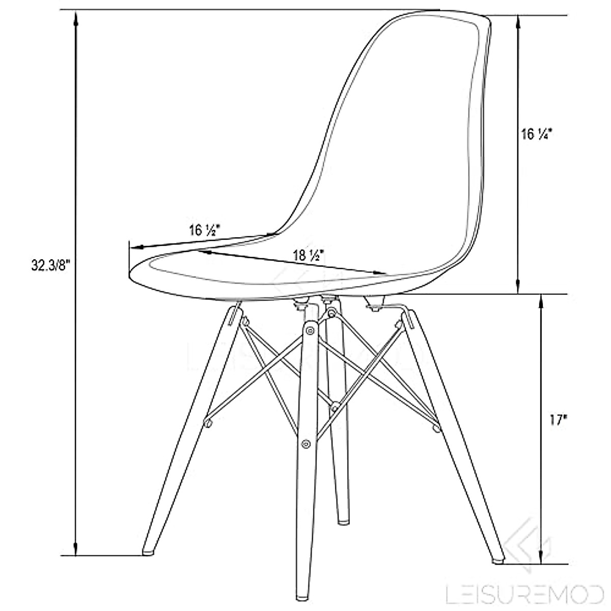 LeisureMod Dover Molded Side Chair with Acrylic Legs Set of 4 Transparent Red
