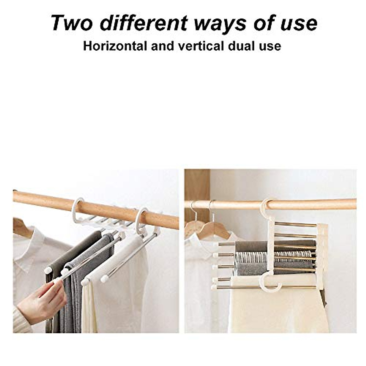 RZJZGZ 5-in-1 Multifunctional Magic Pants Hangers, Stainless Steel Multi-Layer Pants Clip, Five-Layer Storage Folding Retractable Plastic Hanger