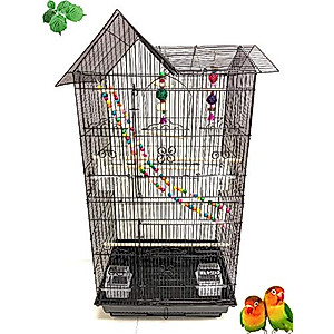 Large Double Roof Top Flight Bird Cage with Toys for Cockatiels Sun Parakeets Green Cheek Conures Aviary Budgie Finch Lovebird Canary Pet Bird Travel Cage