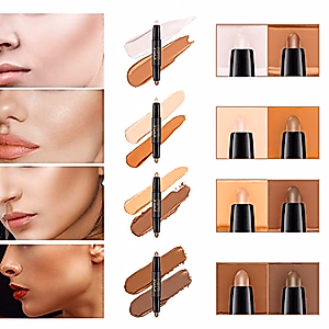 FREEORR 8 Colors Highlight Contour Stick, 2 in 1 Body Makeup Shding Stick, Face Highlighters Sticks,4 Packs Contouring Highlighting Foundation Shadow Cream Pen