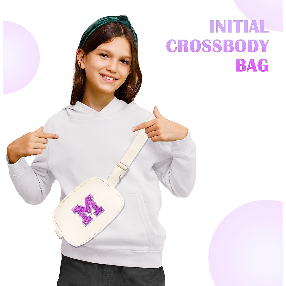 COSHAYSOO Fanny Pack Belt Bag Crossbody Initial Letter for 7 8 9 10 11 12 13 14 15 Year Old Teen Girl Gifts Trendy Stuff Cross Body Purse Travel Essentials Unique Easter Birthday Gift Idea Ivory M