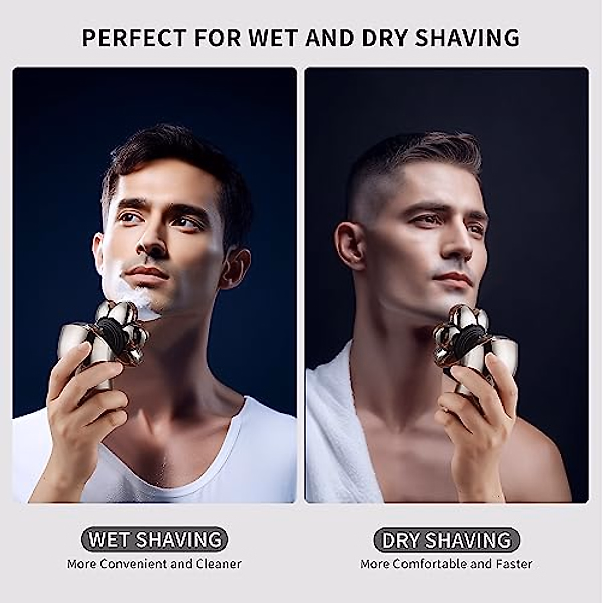 UPTARD Electric Head Shavers for Men, Bald Razor Men,Head Shaver with Nose Hair Sideburns Trimmer, LED,Travle Lock (Silver) 7.17×4.2×4.41 (HT1699)