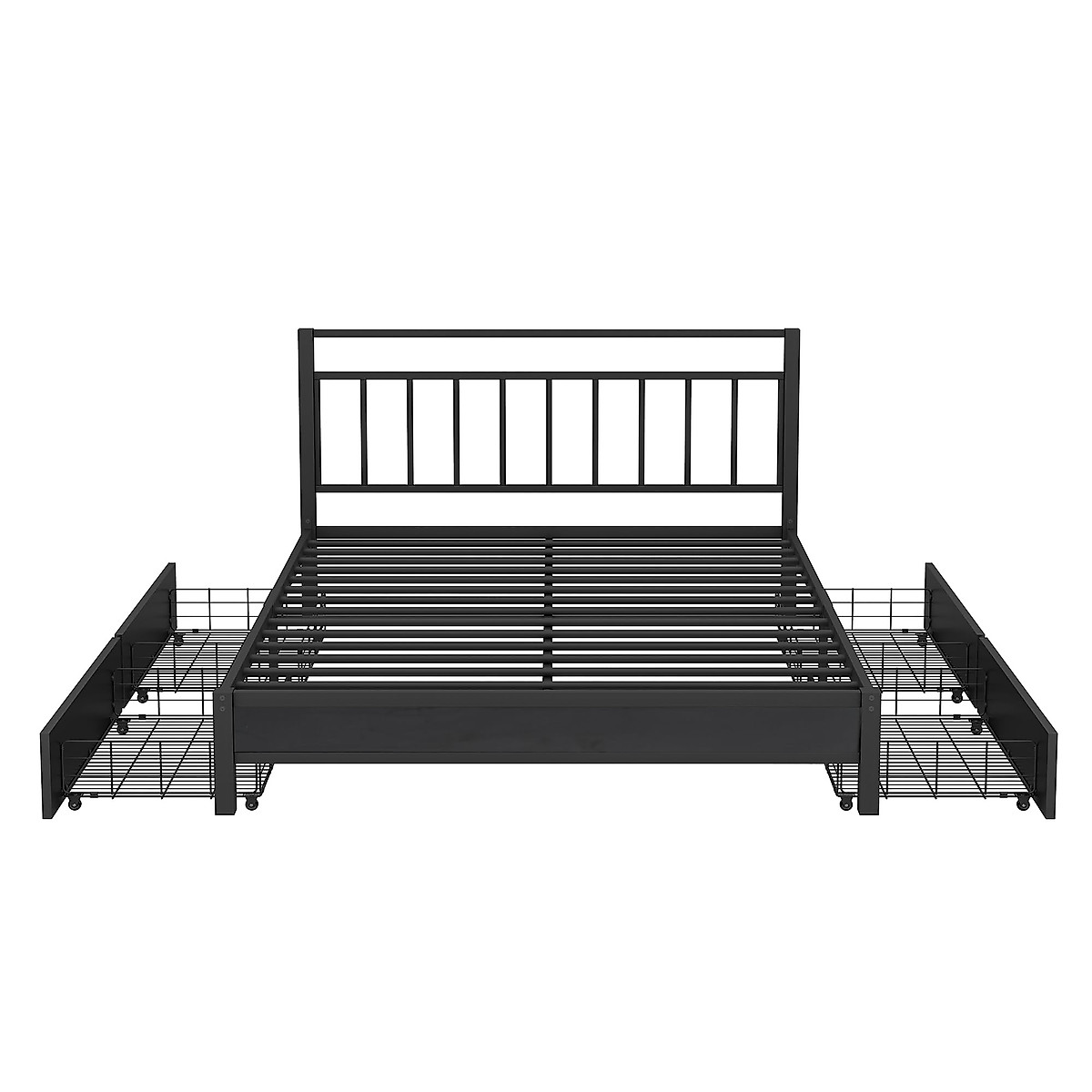 BIADNBZ Queen Size Storage Platform Bed with 4 Drawers,Sturdy Metal Low Bedframe with Headboard for Bedroom Guest Room,No Box Spring Needed, Black