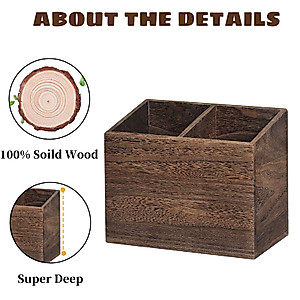 Wooden Kitchen Utensil Caddy With 2 Compartments, Rustic Kitchen Utensil Holder for Kitchen Countertop, Wood Utensil Crock Organizer Box for Farmhouse Kitchen Decor