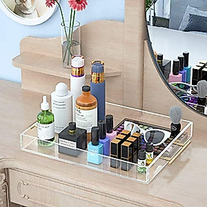 HIIMIEI Acrylic Serving Tray 12x16 Inch, Clear Trays with Gold Handles, Decorative able Tray for Coffee, Appetizer, Breakfast, Bathroom, Vanity