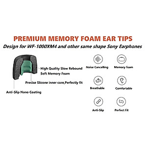 BLLQ Memory Foam Ear Tips Eartips Compatible with Sony Earphones WF 1000XM4 Earbuds, Replacement Foam Tips for 1000XM3 / WF-C500 / LinkBuds S, Fit in Charge Case, Large Size 3 Pairs, xm4flb Black L