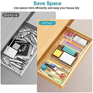 Drawer Organizers Set of 80, 4 Sizes Clear Plastic Drawer Organizers and Storage Bins for Kitchen, Bathroom, Office, Dresser Desk Drawer Organizer Tray for Jewelry, Makeup, Junk, Gadgets