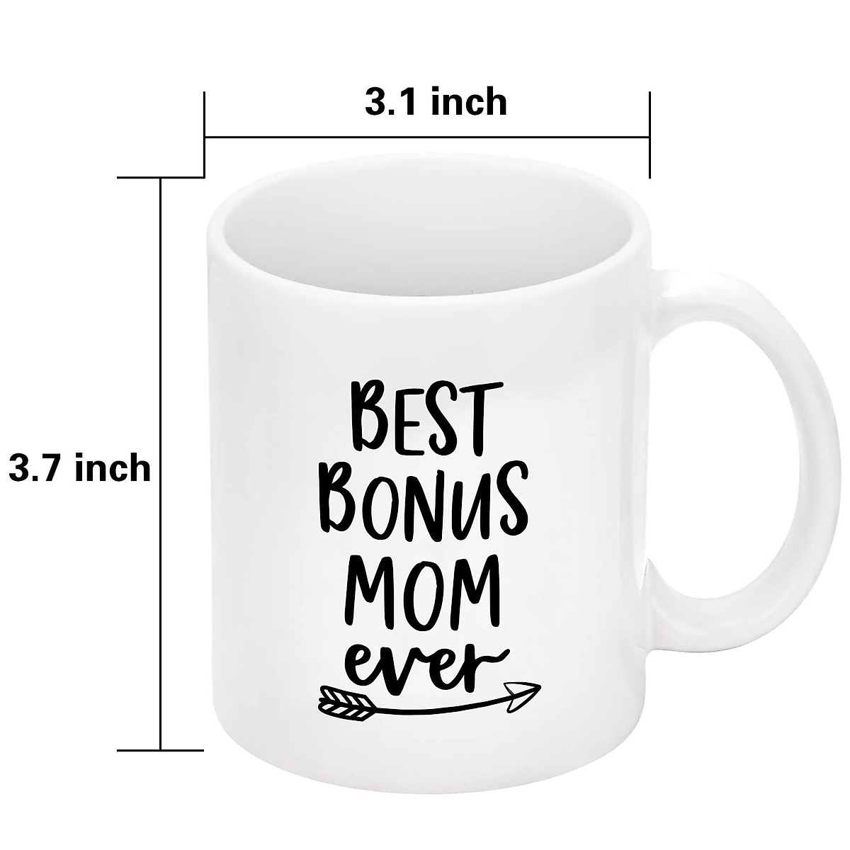 Maustic Mothers Day Gifts for Mom, Best Bonus Mom Ever Gifts from Daughter Son Stepchild, Bonus Mom Coffee Mug Cup, Christmas Birthday Gifts for Stepmom Stepmother Second Mom, 11 Oz White