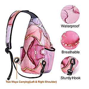 MOSISO Sling Backpack, Multipurpose Travel Hiking Daypack Rope Crossbody Shoulder Bag Marble MO-MBH216