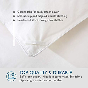 Dafinner Feathers Down Comforter Queen - Geometric Quilted Blanket with Corner Tabs, 55oz Medium Warm All Season Duvet Insert or Stand-Alone Comforter (90x90, White)