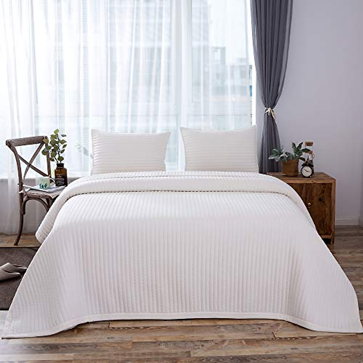 DAWNDIOR Queen Quilt Bedding Sets & Collections Modern Farmhouse Boho Luxury Neutral Stitch Bedspread Coverlet Soft Lightweight Tan Reversible Comforter for Summer (1 Quilt,2 Pillow Shams)