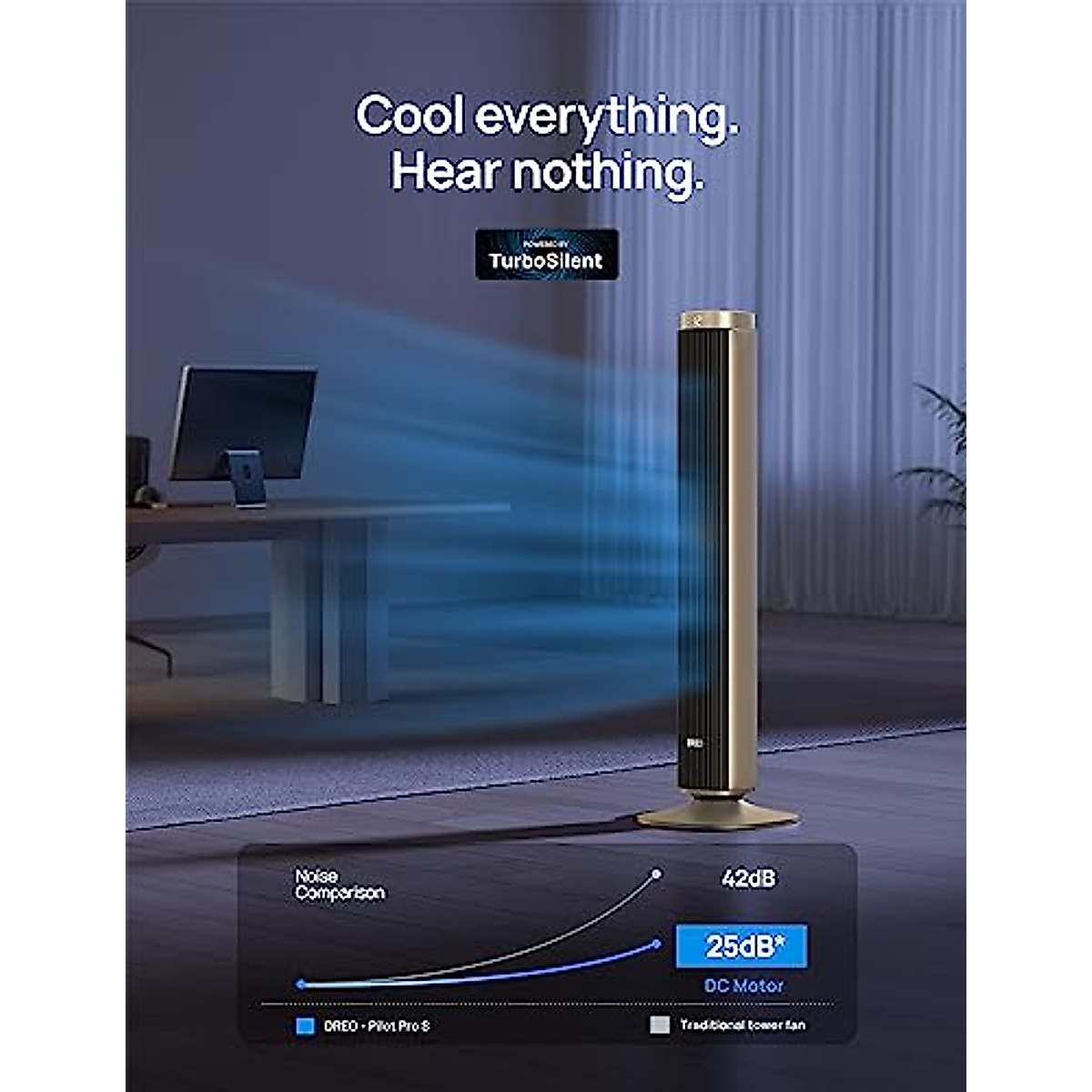 Dreo Tower Fan Smart Voice Control, 25 DB Quiet DC Portable Bladeless Fan, Works with Alexa, Google, App, Remote, 90° Oscillating, 12H Timer, 42 Inch Floor Fans for Bedroom Home Office, Pilot Pro S