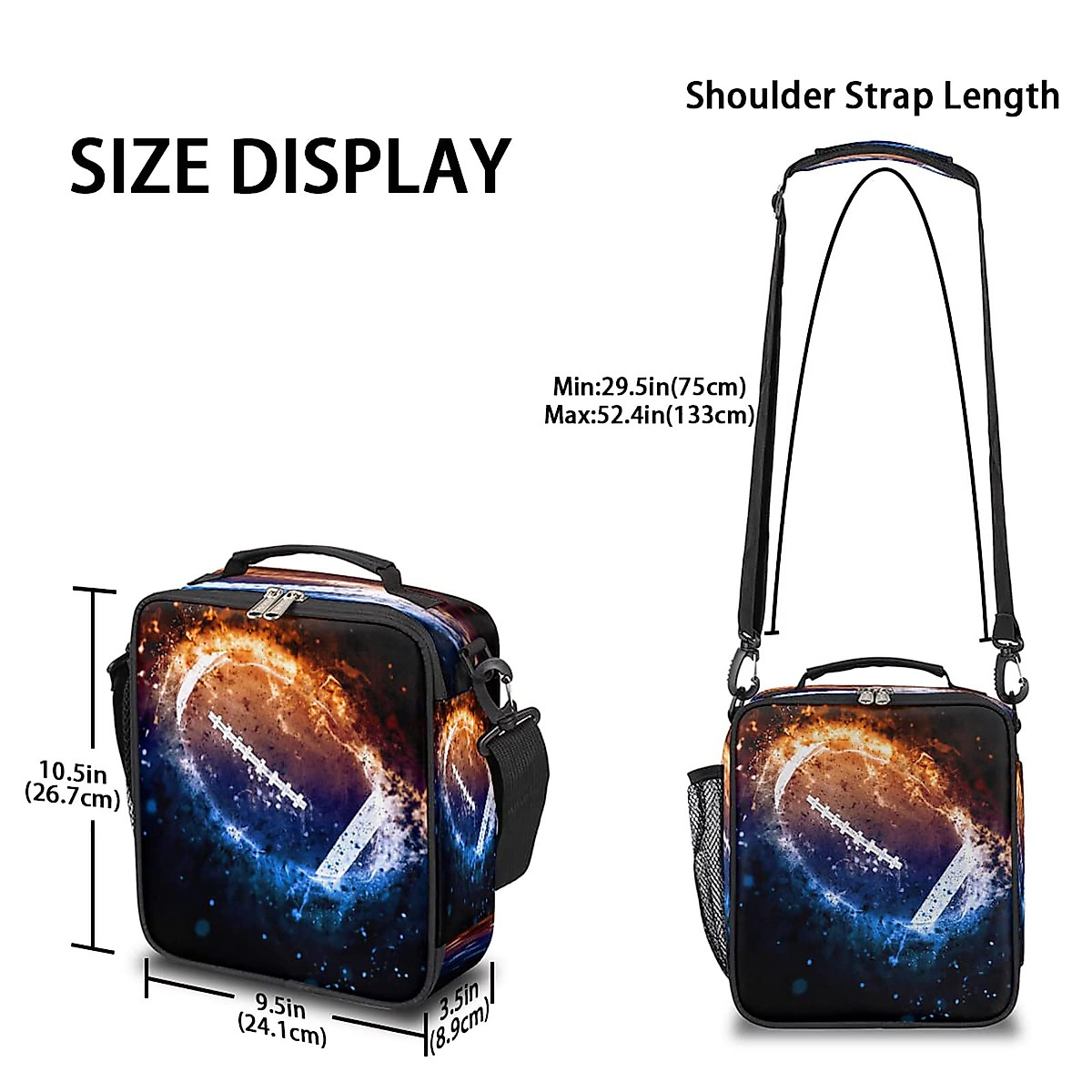 Fire Football Insulated Lunch Bag Durable Lunch Tote Bag for Boys Girls Adults Men Women Work School Picnic Beach Park, Cooler Thermal Meal Lunch Box Bag with Shoulder Strap