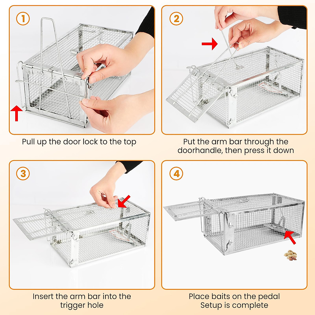 Moclever Humane Rat Trap Rat Trap Cage Humane Live Rodent Trap Cage Live Rat Trap Galvanized Iron Mice Mouse Control Bait Catch w/Detachable U Shaped Rod-10.7"X 5.4"X 4.4"-3PCS