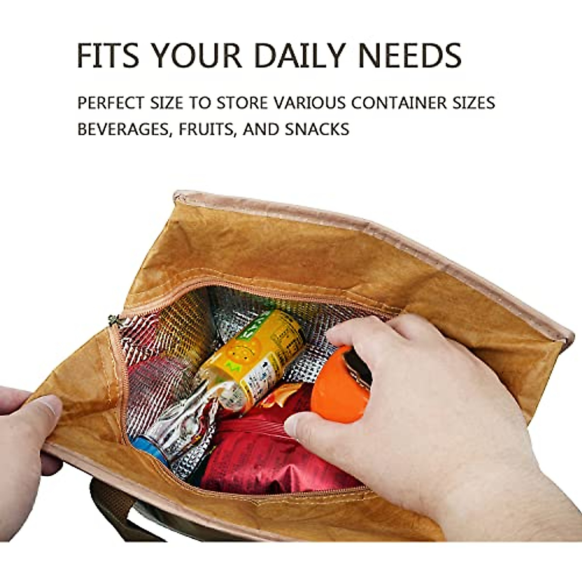 IAOVENN Insulated Tyvek paper lunch bag, reusable brown paper bag, Leakproof, durable snack bags for women and men Lunch Box