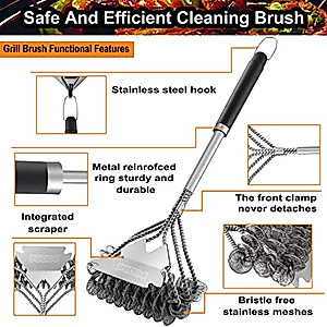POLIGO 18" Grill Cleaner Brush Safe Grill Brush and Scraper Bristle Free - Stainless Steel BBQ Brush for Grill Cleaning - Wireless Grill Brush with BBQ Scraper for Grill - Gifts for Grill Wizard