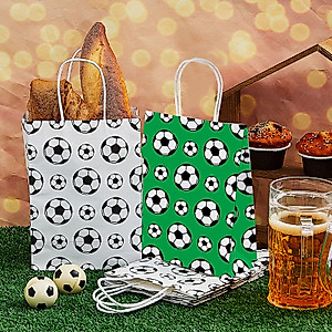 24 Pieces Soccer Party Favor Bags Soccer Goody Treat Candy Bags Soccer Goodie Bags Soccer Snack Bags Paper Soccer Gift Bags with Handles for Kids Soccer Birthday Party Supplies Decorations, 2 Styles