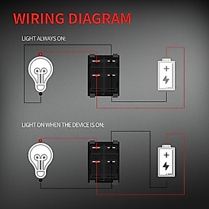 DaierTek 30A 250V KCD2 KCD4 Rocker Switch DPST 4 Pin Red Lighted 120V Rocker Toggle Switch ON Off Heavy Duty T125-3Pack