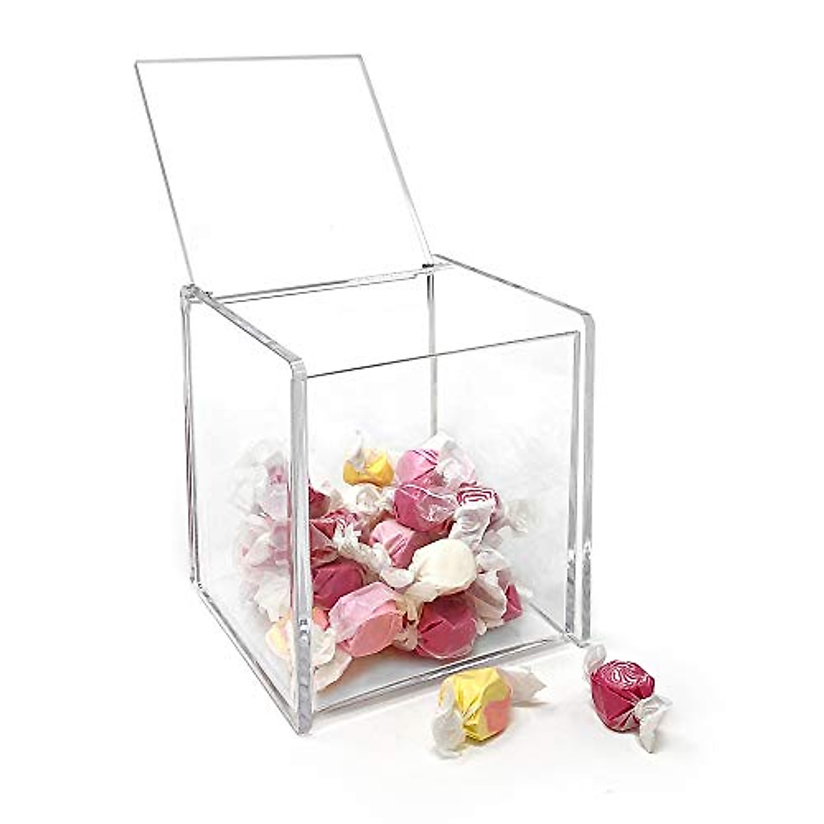 Isaac Jacobs Clear Acrylic Cube Organizer with Lid (5.25" L x 5.25" W x 5.75" H), Stackable, Storage Solution for Makeup, School & Office Supplies & More, for Bathroom, Kitchen, Office