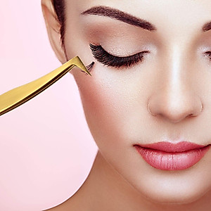 3 Pieces Volume Tweezers Eyelash Extension Tweezers Curved 6A Tip False Lash Tweezers Stainless Steel Precision Tweezers for Individual and 3D 6d Volume Eyelash Extension (Gold)