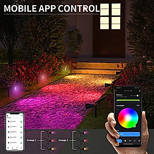 HELLYMOON Smart Solar Spot Lights Outdoor - APP Control, 2-in-1 RGB Wall/Ground Flag Pole Light Solar Landscape Spotlight, 180° Adjustable IP65 Waterproof Security Light for Pathway Garden(2 Pack)