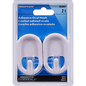 Hardware Essentials 852097 Oval Plastic Hanging Hook White- 2 Pack