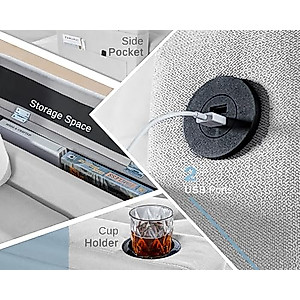 PaPaJet Pull Out Sofa Bed, 2 in 1 Sleeper Couch with USB Charging Stocket & Beverage Holders, Sectional Sofa Bed with Dual Chaise- Light Gray Chenille