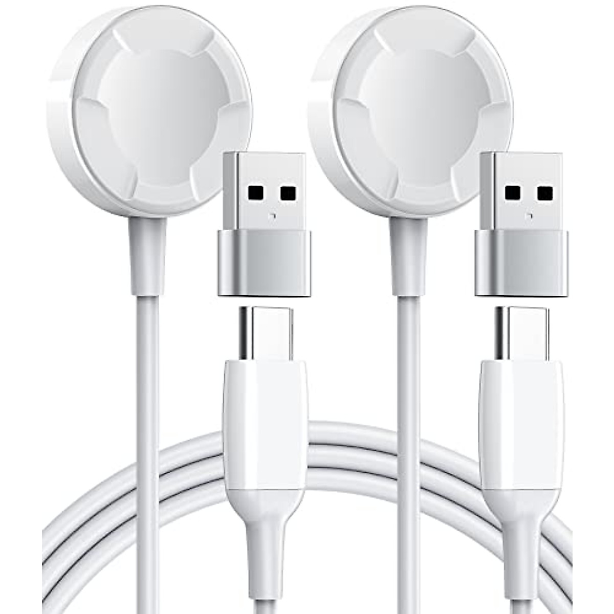 2-Pack Watch Charger Compatible with Apple Watch Charger, USB-C & USB-A Portable Fast Magnetic Wireless Charging Cable Compatible for iWatch Series Ultra 8 7 6 5 4 3 2 1 SE SE2, White(3.3FT/1M)