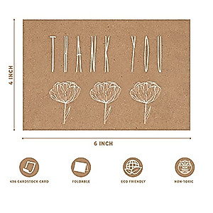 4x6 Thank You Cards 20 Pack Brown Craft Paper 4 Designs of Assorted Blank Thank You Greeting Cards with Envelopes, for Birthday, Wedding, Bridal/Baby Shower, Celebrations…