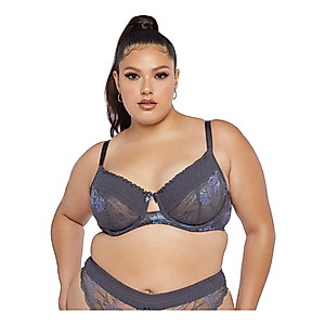 Savage X Fenty, Women's, Curvy Living In The Clouds Iridescent Lace Unlined Bra, Blackened Pearl, 40DD