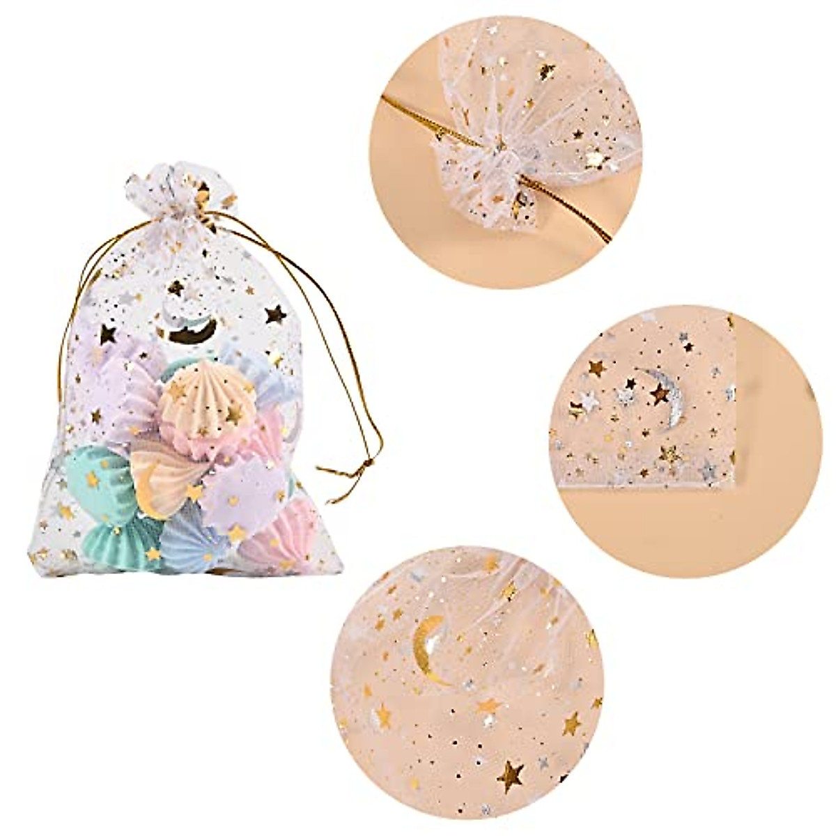 FUSHENMU 100pcs 4x6 Inch White Organza Jewelry Gift Bag,Moon Star Drawstring Candy Bag Pouch for Wedding Baby Shower Party Gift Wrapping Supply