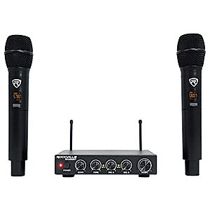 Rockville RKI65BT Dual UHF Wireless Microphones+Bluetooth Karaoke Mic Interface, Black