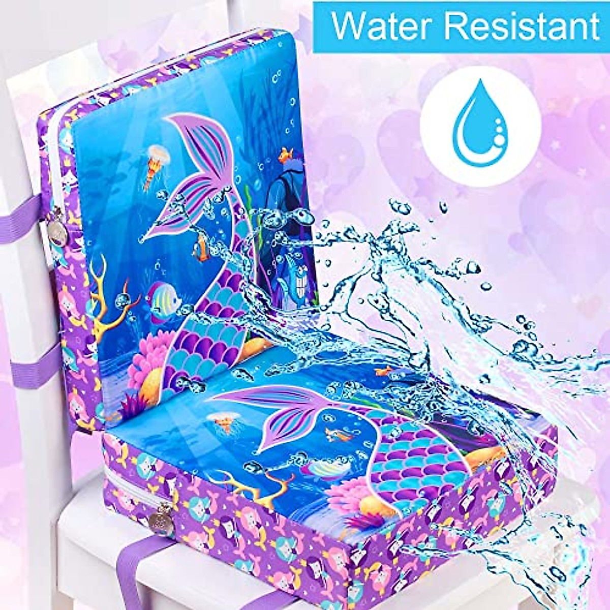 2PCS Toddler Booster Seat for Dining Table, Chair Increasing Cushion for Baby Kids, Washable Thick Chair Seat Pad Mat Strap, Portable Dismountable Adjustable Highchair Booster - Mermaid