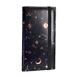 Yarnic Checkbook Cover for Personal Checkbook, Checkbook Holder with Pen Holder & Built-in Clear Plastic Divider for Duplicate Checks (Black & Rose Gold)