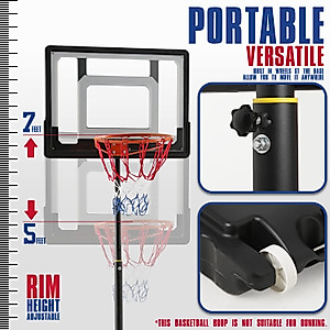 MoNiBloom Portable Basketball Hoop Goal 5ft- 7ft Adjustable-Height Stand with 33 Inch Backboard Wheels Fillable Base, Basketball Goals for Adults Indoor Outdoor Play, Black