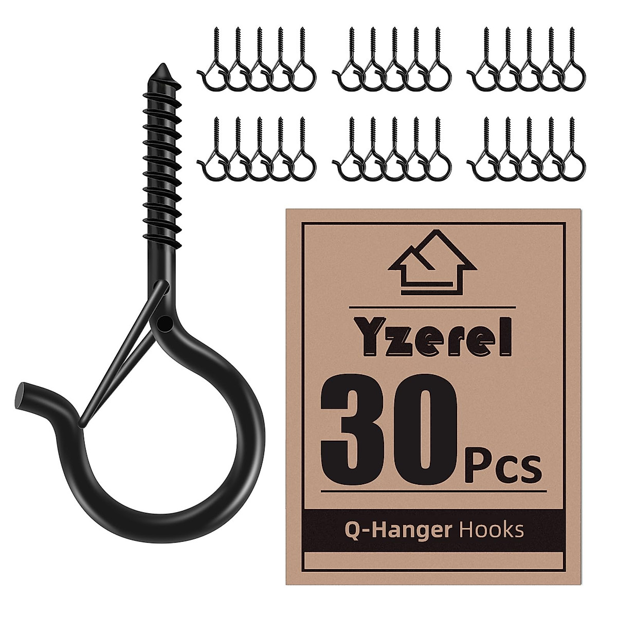 30 pcs Q-Hanger Hooks, Black, for Outdoor String Lights - Christmas Lights Hanger Hooks, Outdoor Wire and New Year Party, Fairy Lights Plants Wind Chimes Decoration Hanging Safety Buckle Design (30)
