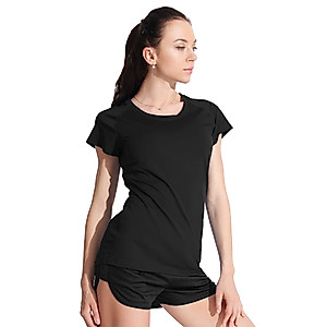 CADMUS Women's Workout Shirts for Running Yoga Tee Shirts Dry Fit,3 Pack,2501,Black & Blue & White,Small